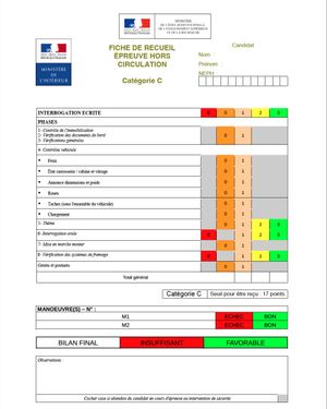 Grille Évaluation Permis C | Barème et Notation